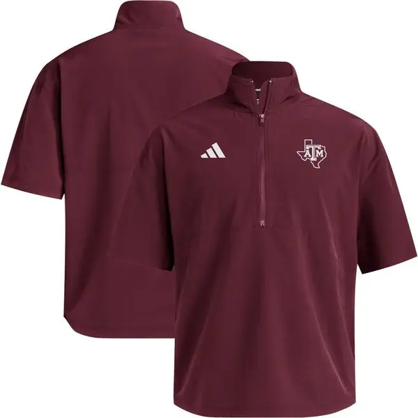 Adidas Texas A&m Aggies Woven Quarter-zip Short Sleeve Pullover - Maroon