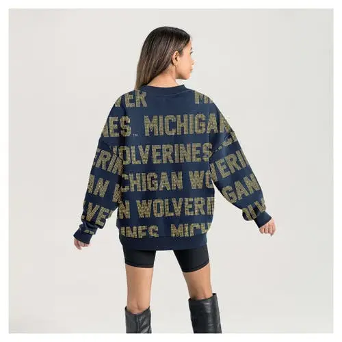 GAMEDAY COUTURE Michigan Wolverines Rhinestone Embellished Sweatshirt - Navy