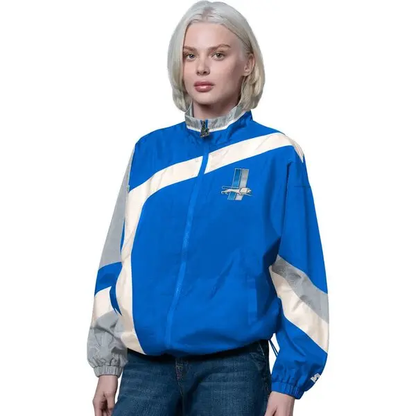 STARTER Silver Detroit Lions Vintage 1st Quarter Full-zip Windbreaker - Blue