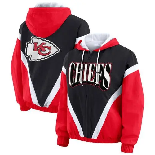 WEAR BY ERIN ANDREWS Black Kansas City Chiefs Retro Crinkle Full-zip Hoodie Windbreaker Jacket - Red