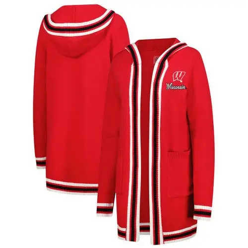 GAMEDAY COUTURE Wisconsin Badgers Tri-blend Rounded Stripe Cardigan - Red