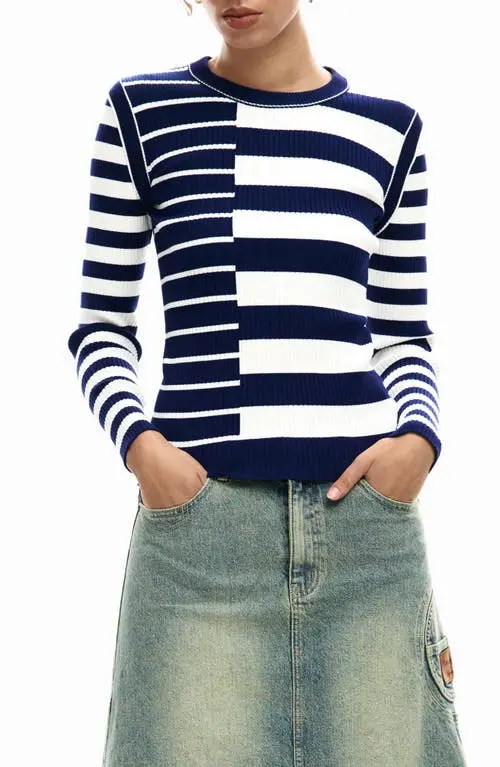Desigual Stripe Rib Sweater - White
