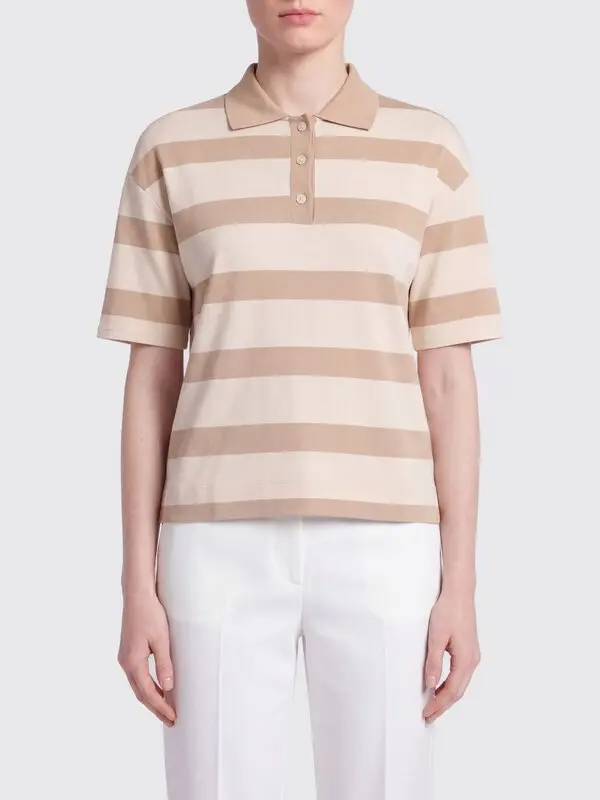 Max Mara Striped Cotton Polo Shirt - Ivory