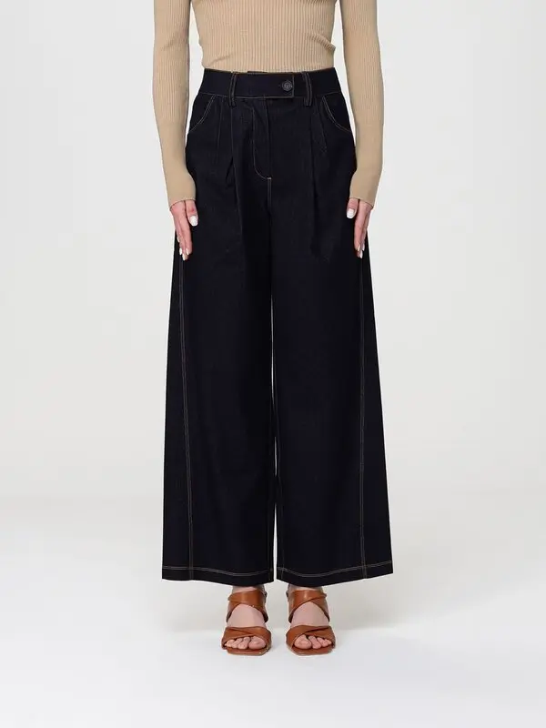 Max Mara Cotton Blend Wide Leg Trousers - Blue