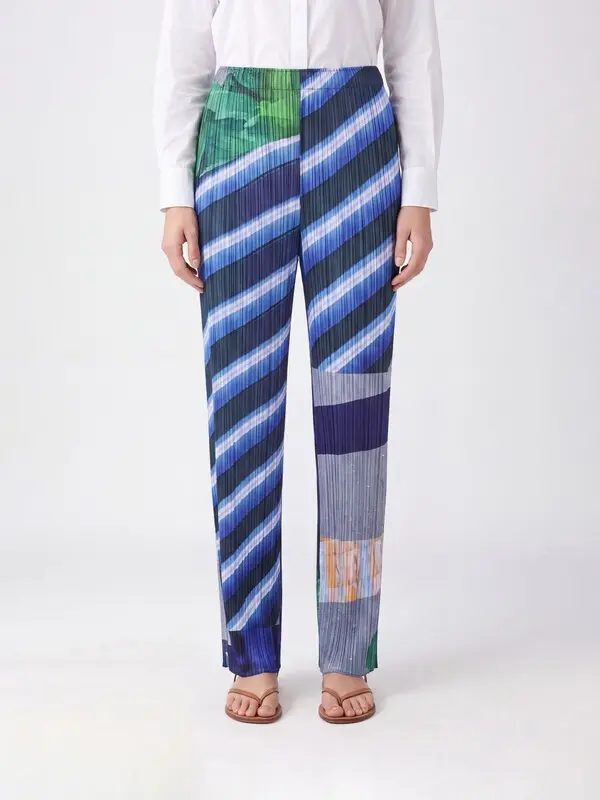 Issey Miyake Abstract Pattern Pleated Polyester Trousers - Grey