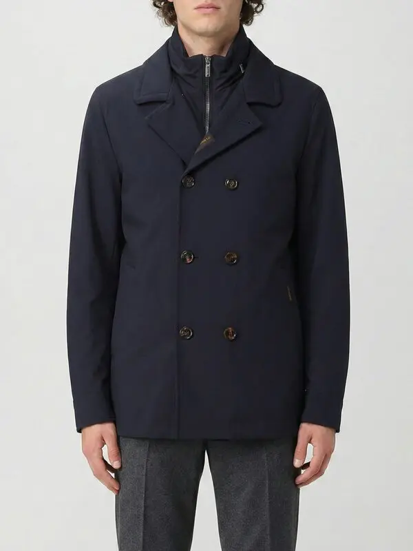 MOORER Double-breasted Technical Fabric Coat - Blue