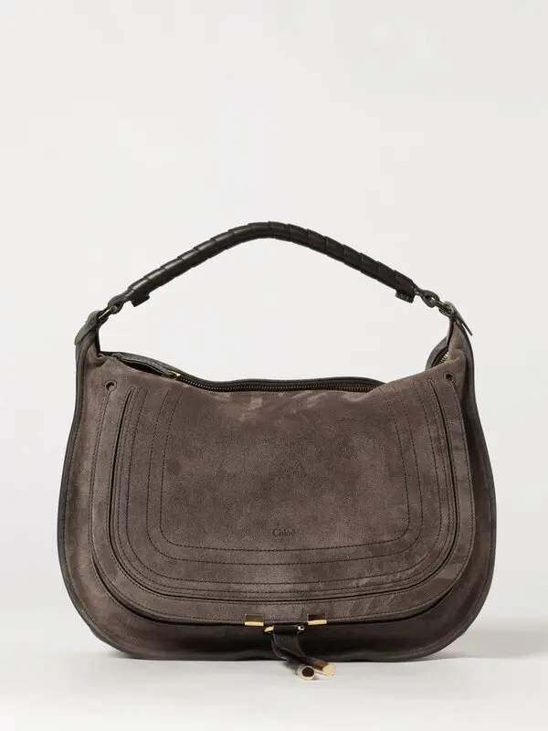 Chloé Marcie Suede Shoulder Bag With Woven Handle - Brown