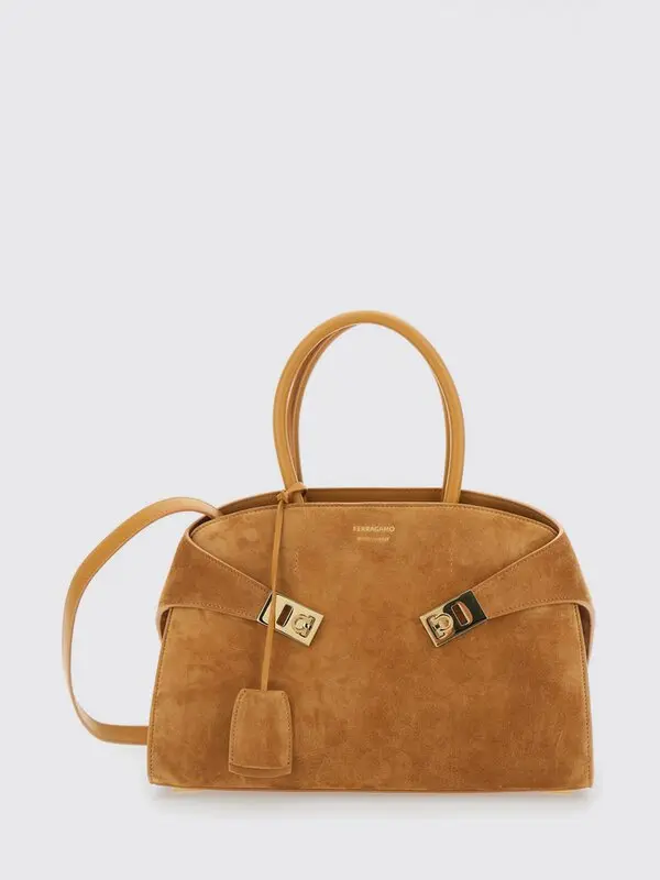 FERRAGAMO Hug M Suede Bag - Beige