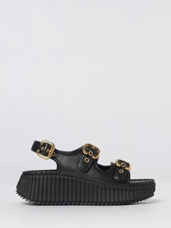 Chloé Nama Leather Platform Sandals - Black