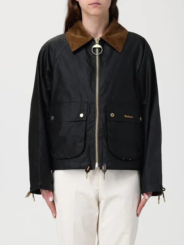 Barbour Waxed Cotton Jacket With Velvet Collar - Green