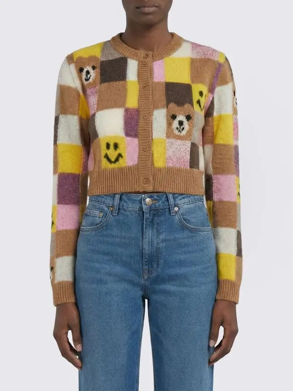 Moschino Teddy Bear Patchwork Cotton Cardigan - Yellow