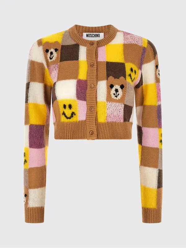 Moschino Plaid Wool Blend Crop Cardigan - Yellow