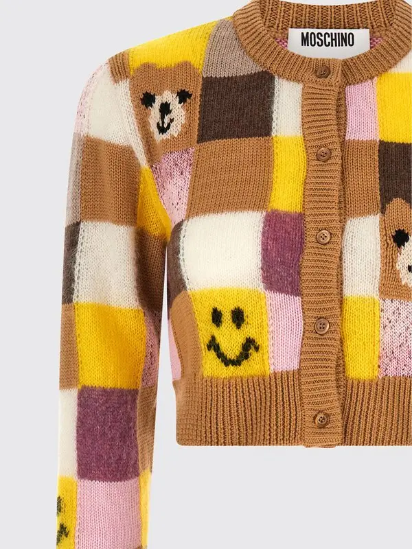 Moschino Plaid Wool Blend Crop Cardigan - Yellow