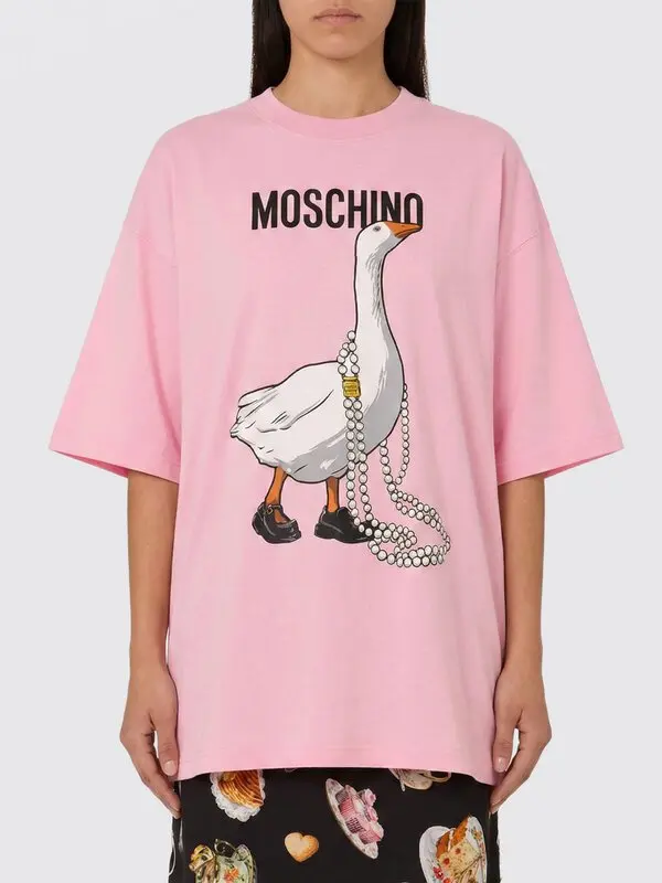Moschino Cotton T-shirt Dress With Goose Graphic - Pink