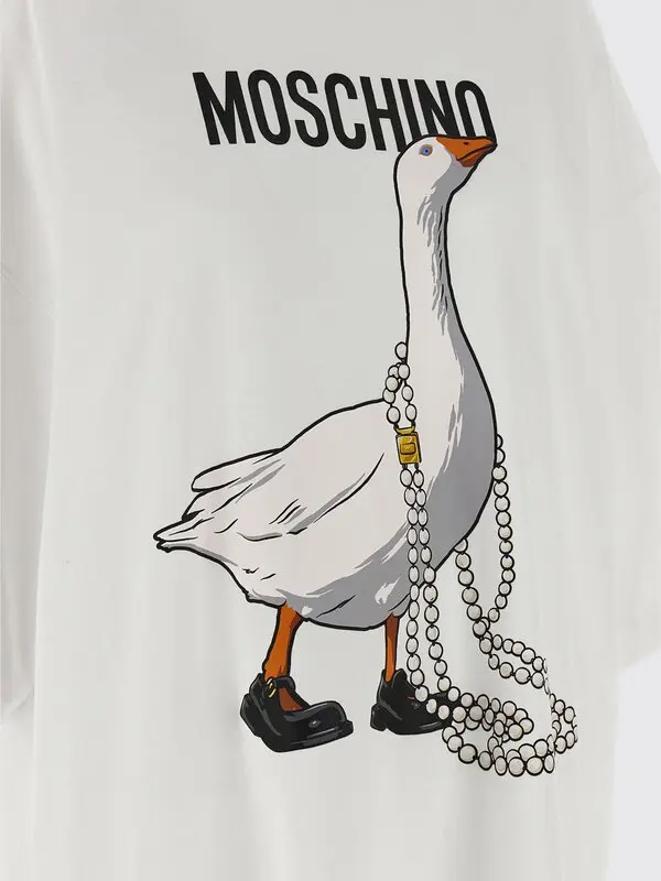Moschino Cotton T-shirt Dress With Goose Graphic - White