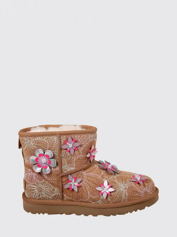 UGG Classic Mini Meadow Embroidered Suede Ankle Boots - Beige