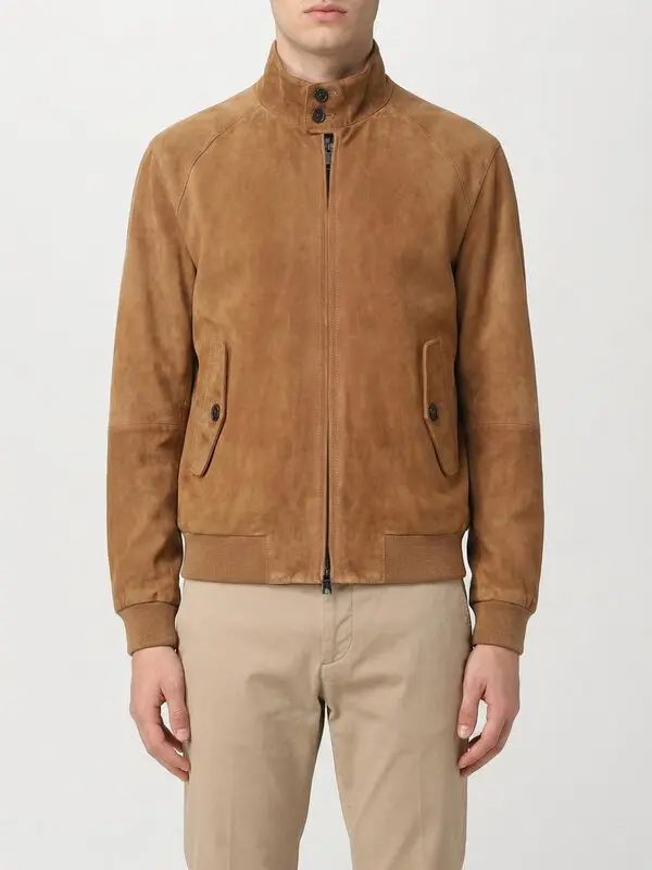 BARACUTA Suede Bomber Jacket - Beige