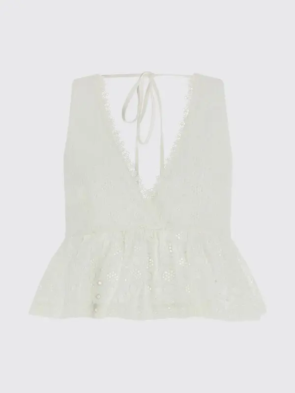 Pinko Eyelet Lace V-neck Peplum Top