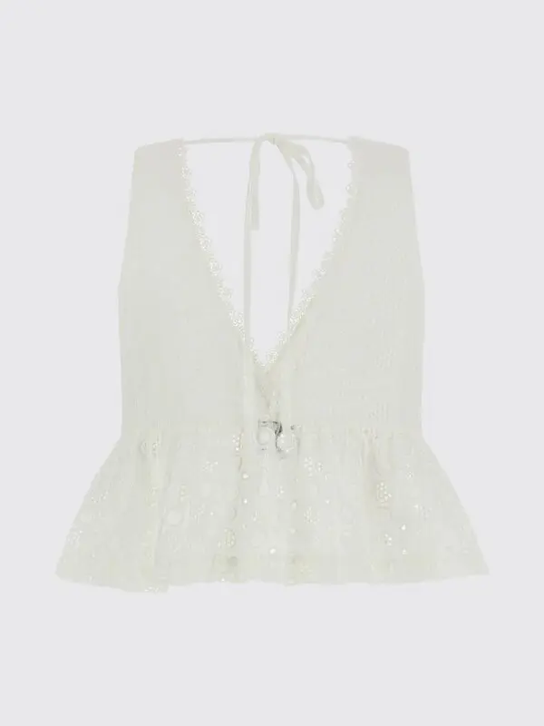 Pinko Eyelet Lace V-neck Peplum Top