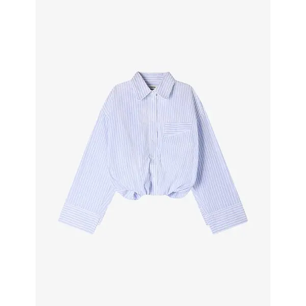 Sandro Cropped Stripe-print Cotton Shirt - Blu / White