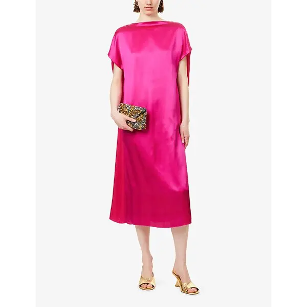 Dries Van Noten Diria Silk Midi Dress - Fuchsia | Editorialist