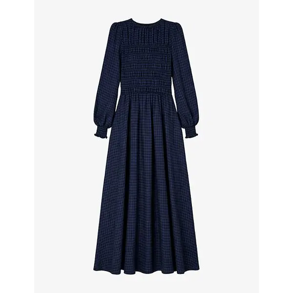 RO&ZO Checked Shirred-bodice Woven Maxi Dress - Navy