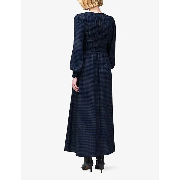 RO&ZO Checked Shirred-bodice Woven Maxi Dress