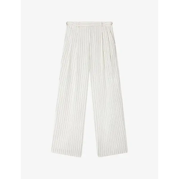 Sandro Striped Wide-leg Linen-blend Suit Trousers - Ecru / Black