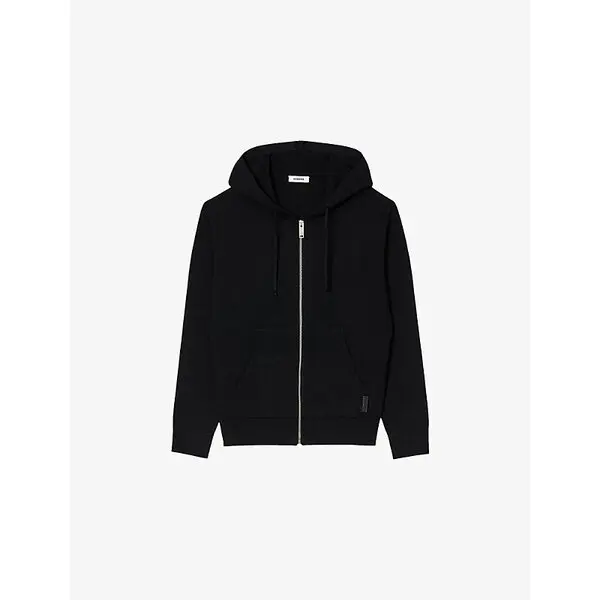Sandro Oversized-fit Zip-up Jersey-knit Hoodie - Black
