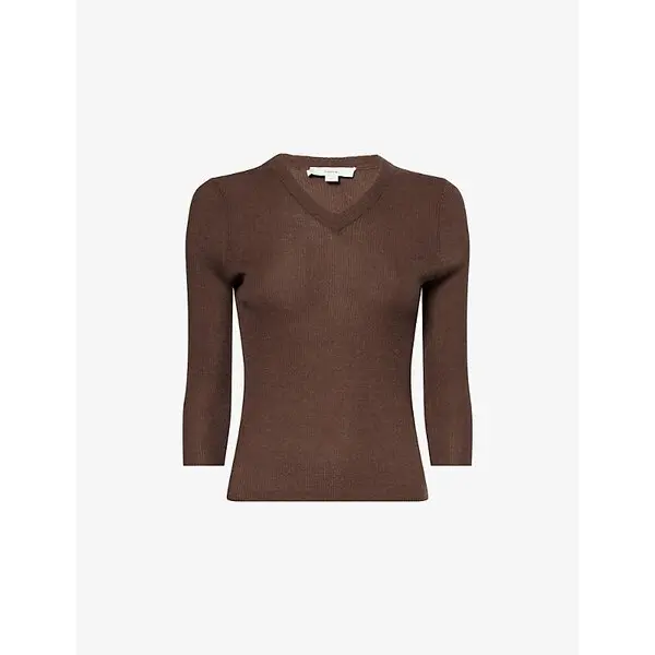 Vince V-neck Ribbed Cashmere-silk Knitted Top - Bark