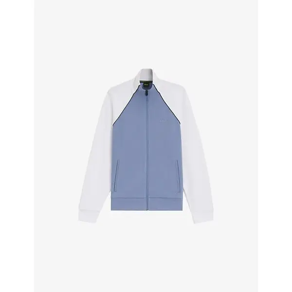 BOSS Contrast-panel Piqué-textured Cotton-blend Tracksuit Top - Light/pastel Blue
