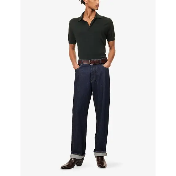 TOM FORD Open-collar Short-sleeve Cotton And Silk-blend Polo Top - Forest