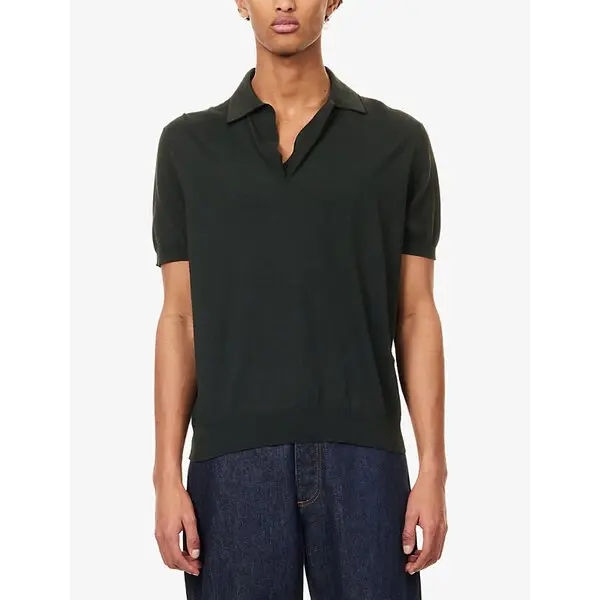TOM FORD Open-collar Short-sleeve Cotton And Silk-blend Polo Top - Forest