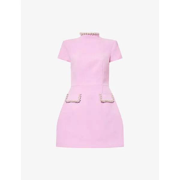 NADINE MERABI Simone Embellished Crepe Mini Dress - Pink