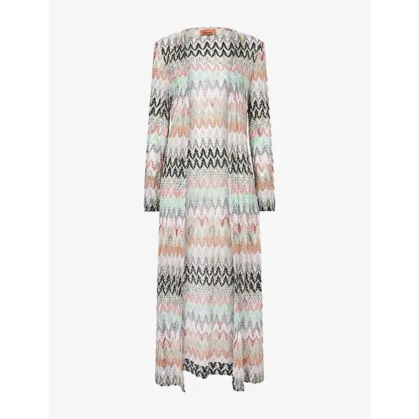 Missoni Chevron Knit Long Cardigan - White Pink Light Blue