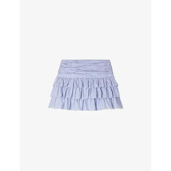 Sandro Ruffled Stripe-print Cotton Mini Skirt - Bleu / Marine