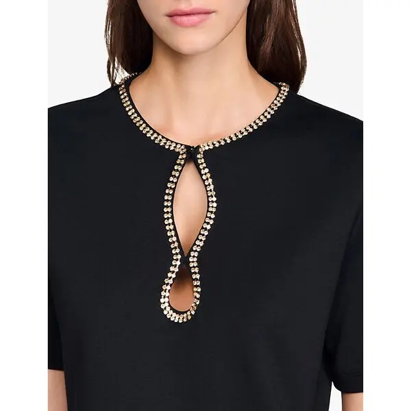 Sandro Cropped Rhinestone-embellished T-shirt