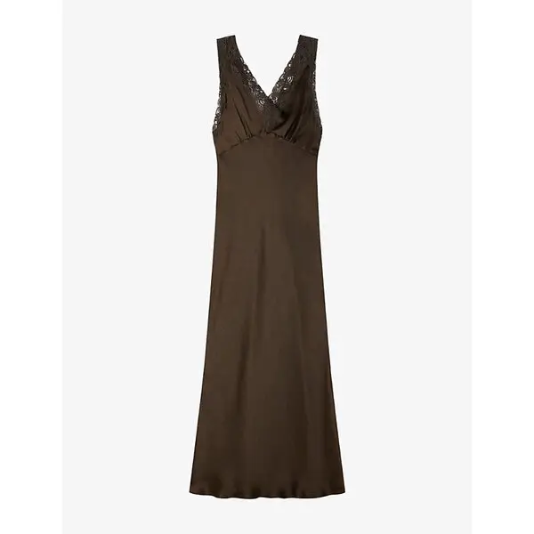 Sandro V-neck Lace-embroidered Woven Maxi Dress - Brown