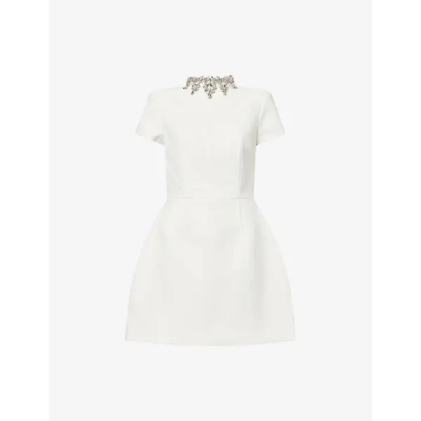 NADINE MERABI Regan Embellished Crepe Mini Dress - White