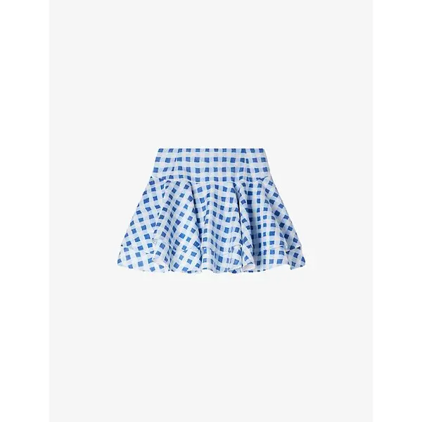 Sandro Short Gingham-print Linen Mini Skirt - Blu / White