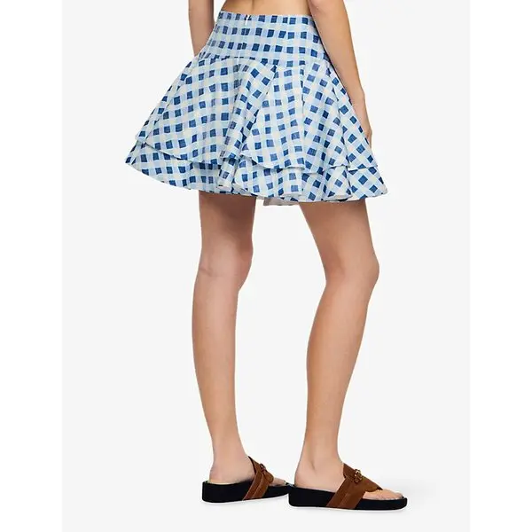 Sandro Short Gingham-print Linen Mini Skirt