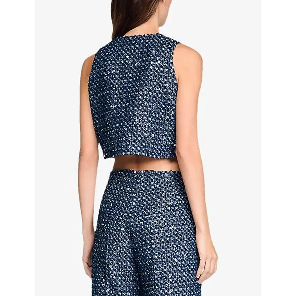 Sandro Cropped Sequin-embellished Cotton Top