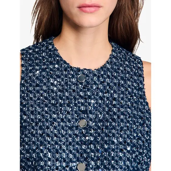 Sandro Cropped Sequin-embellished Cotton Top