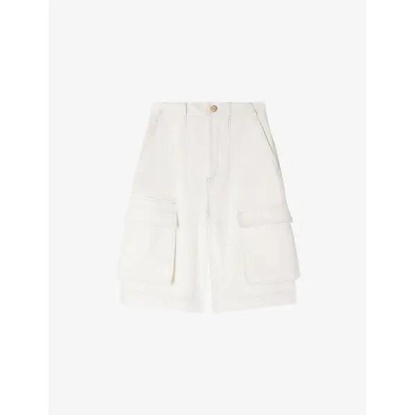 Sandro Wide-leg High-rise Cotton Bermuda Shorts - White