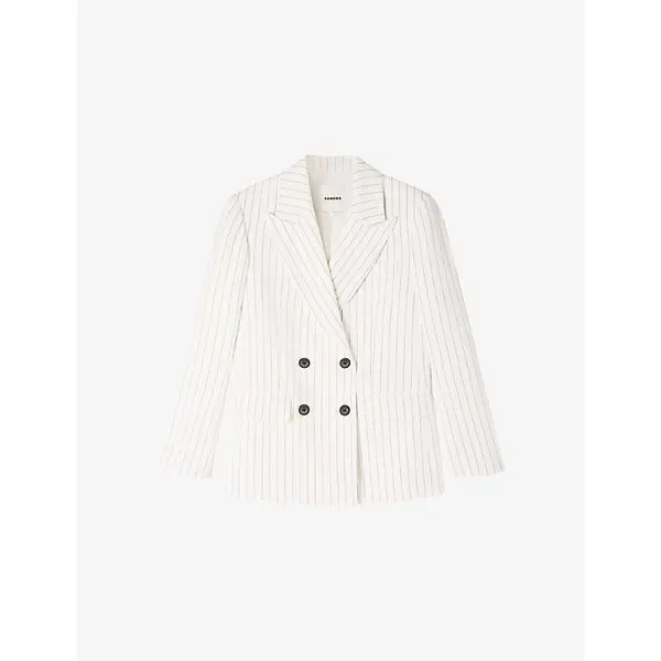 Sandro Striped Double-breasted Linen Blazer