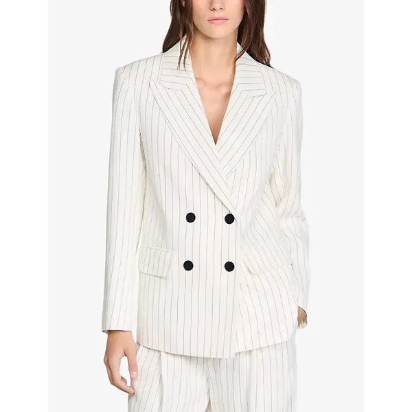 Sandro Striped Double-breasted Linen Blazer
