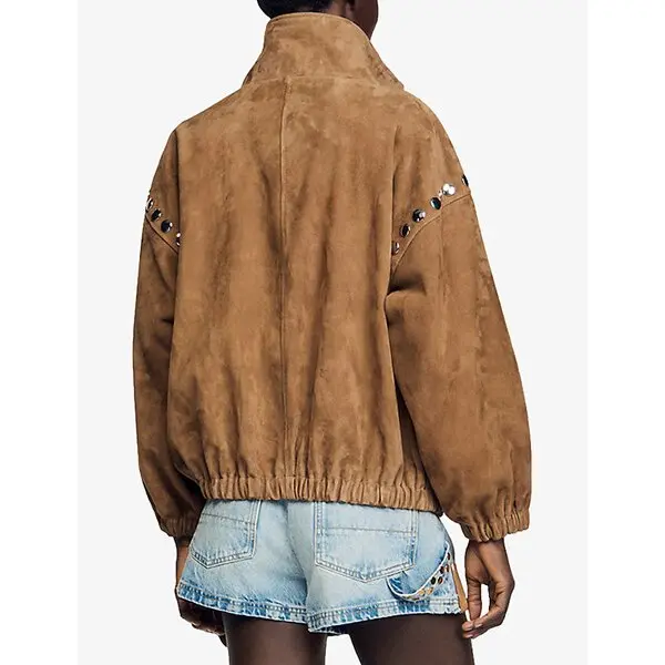Sandro Studded Relaxed-fit Suede Jacket