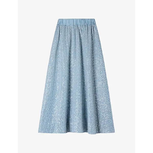 Sandro Sequined Elasticated-waist Woven Maxi Skirt - Blue