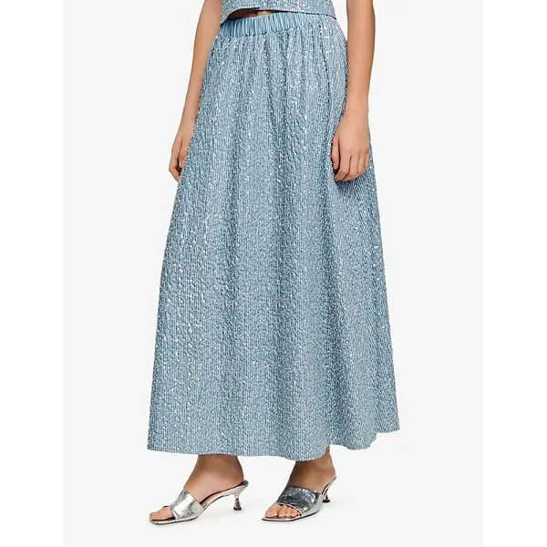 Sandro Sequined Elasticated-waist Woven Maxi Skirt