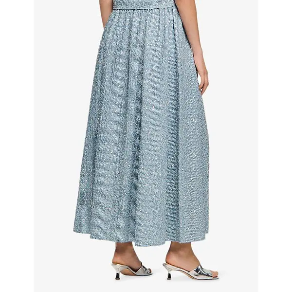 Sandro Sequined Elasticated-waist Woven Maxi Skirt